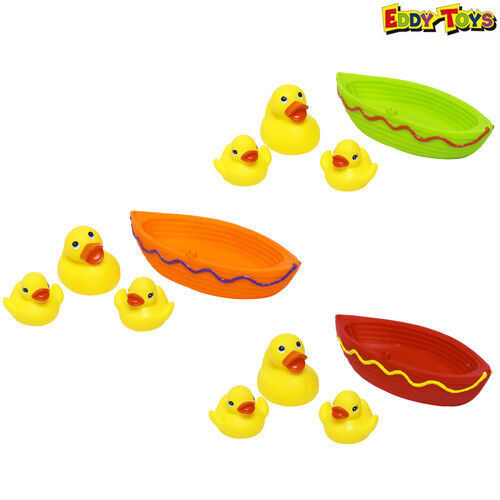 3 x Papere Giocattolo da Bagno + 1 Barchetta Barca per Bagnetto Colori ...