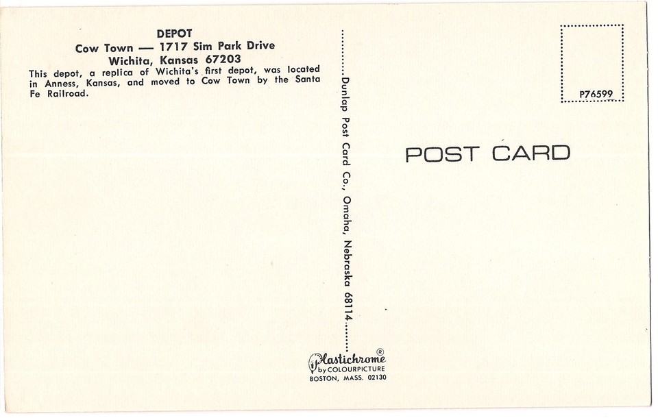 DEPOT Cow Town Replica Anness Santa Fe Railroad Wichita Kansas Postcard ...