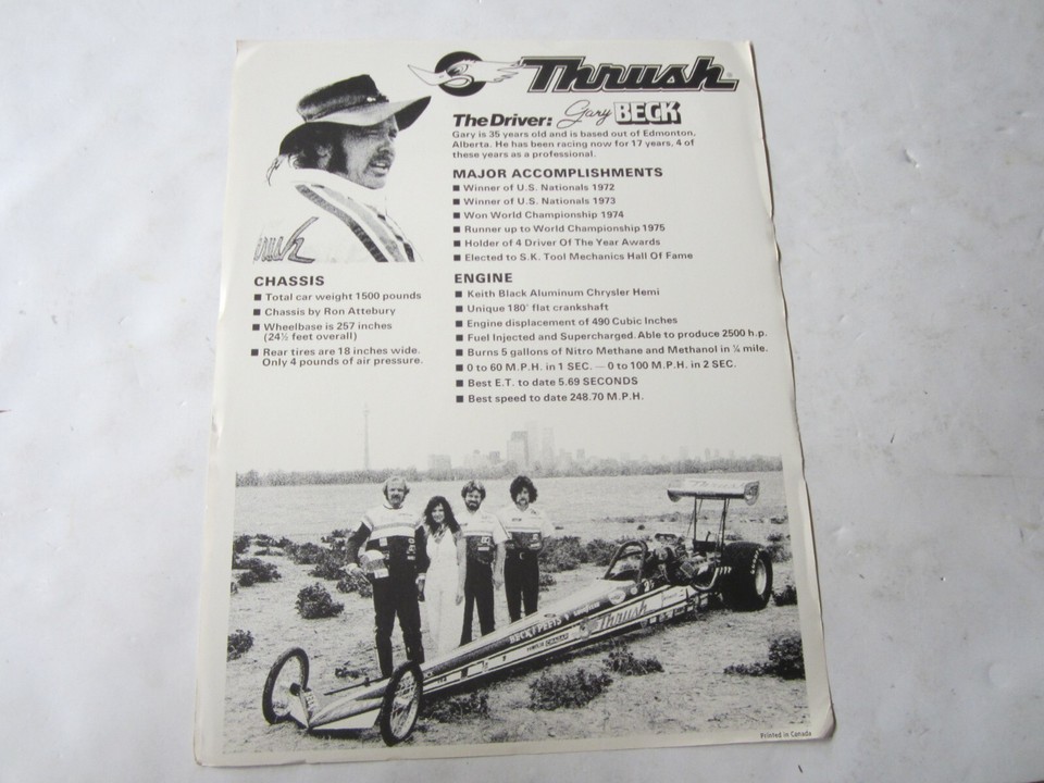 NHRA Original 1976 Gary Beck THRUSH AA/Fuel Dragster Drag Racing ...