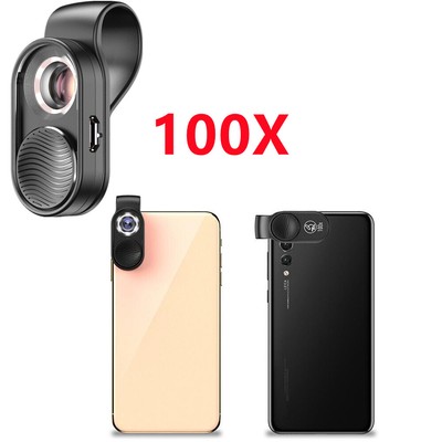 Aluminum 100X Microscope Micro Lens Mobile Phone Mini Magnifying 6 LED ...