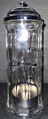 Vintage Gemco Glass Barber Comb Straw Holder Container Jar Metal Lid 11 ...