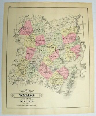 1888 Original Hand-Colored Colby & Stuart Map From Atlas Waldo County ...