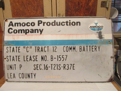 Vintage Amoco Production Company Painted Metal Battery/Lease Sign 30" x ...