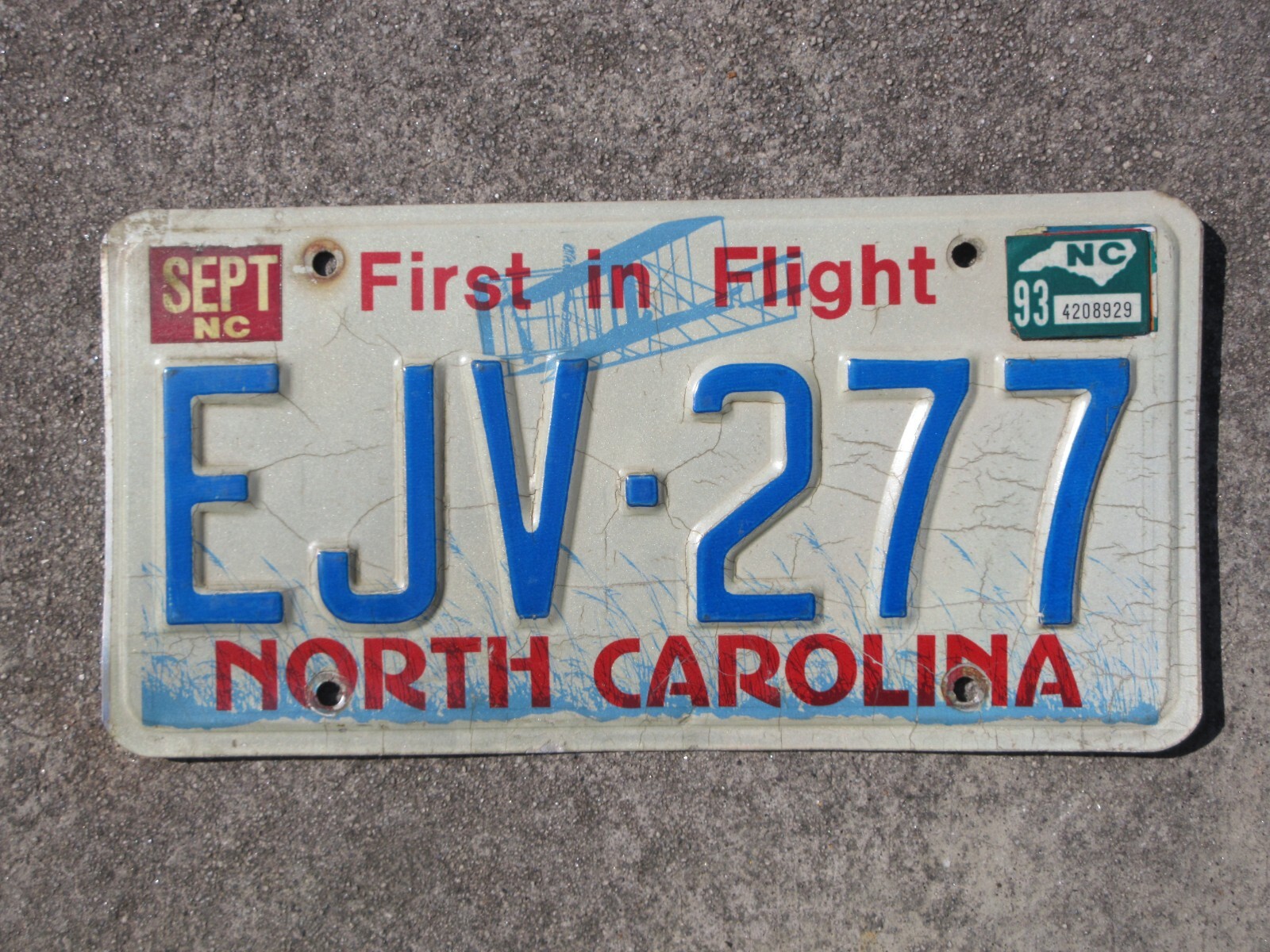 1993 North Carolina First in Flight License Plate EJV277 NC Ford ...