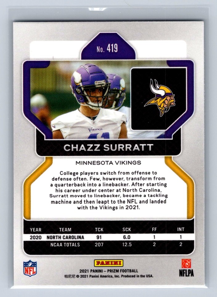 2021 Panini Prizm #419 Chazz Surratt Minnesota Vikings Rookie | eBay