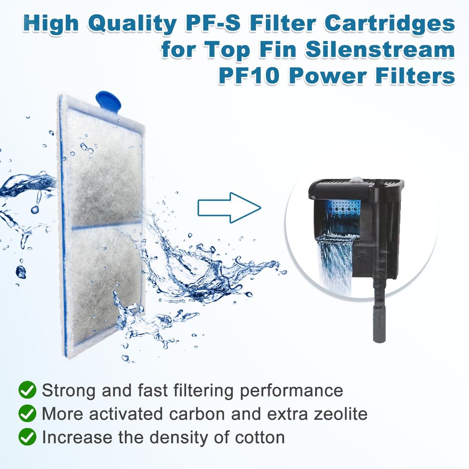 10 Pack PF-S Fish Tank Filter Cartridges for Top Fin Silenstream PF-S ...
