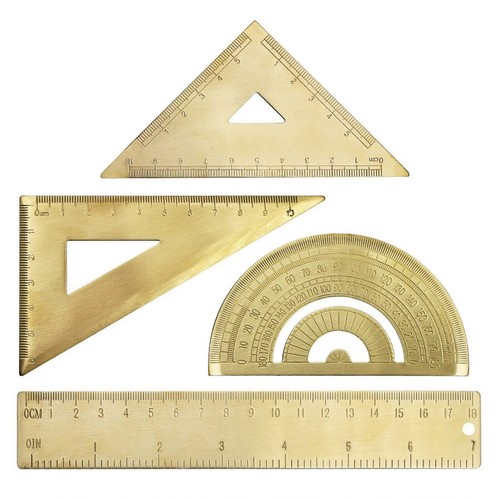 Golden Brass Ruler Stationery Set Isosceles Triangle Protractor for ...