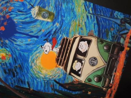 A4 Framed Poster Snoopy Van Gogh Vw Bus Starbuck Art | eBay