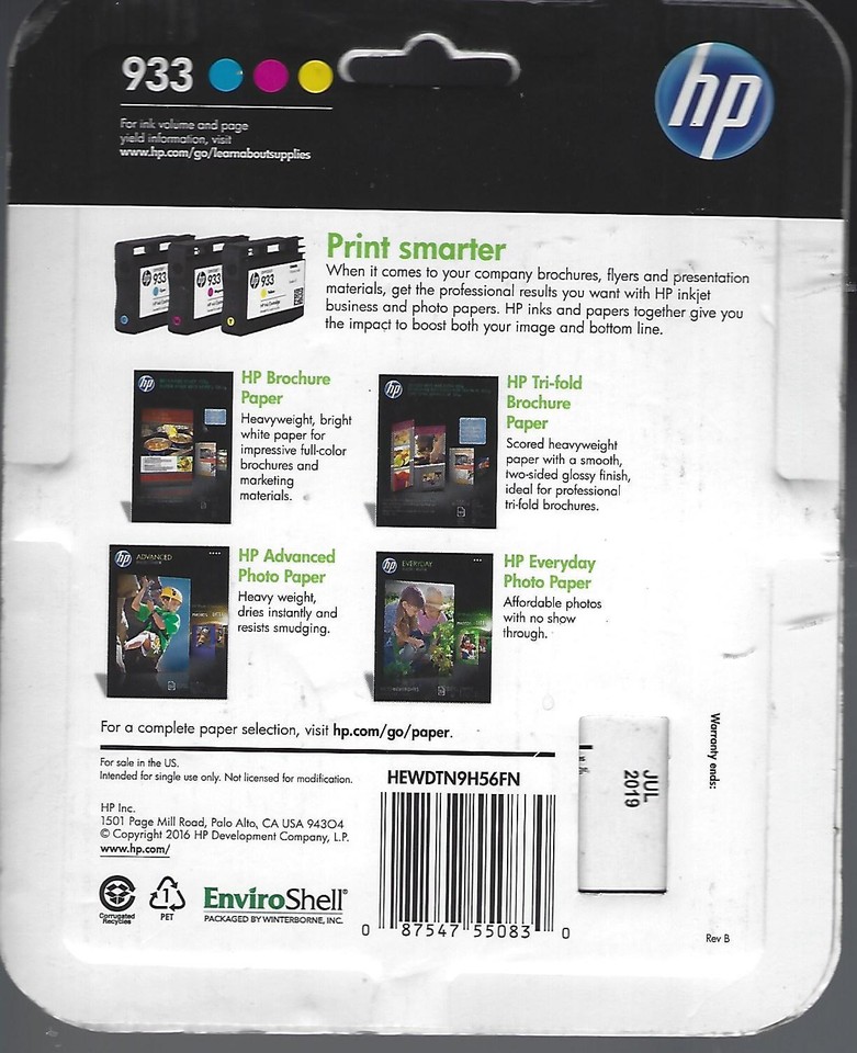 NEW IN PACK GENUINE HP 933 TRI COLOR INK CARTRIDGE EXPIRES JULY 2019 | eBay