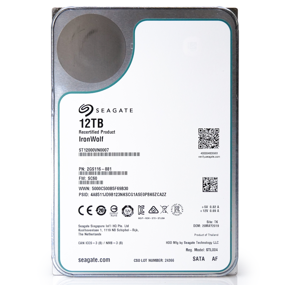 Seagate IronWolf NAS 12TB ST12000VN0007 7.2K RPM SATA 6Gb/s 256MB 3.5 ...
