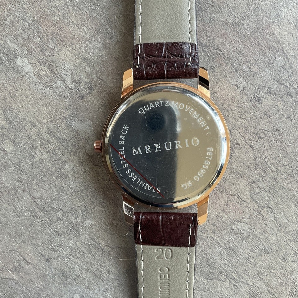 Mreurio Mens Rose Gold Tone Leather Analog Quartz Watch Hours~New ...