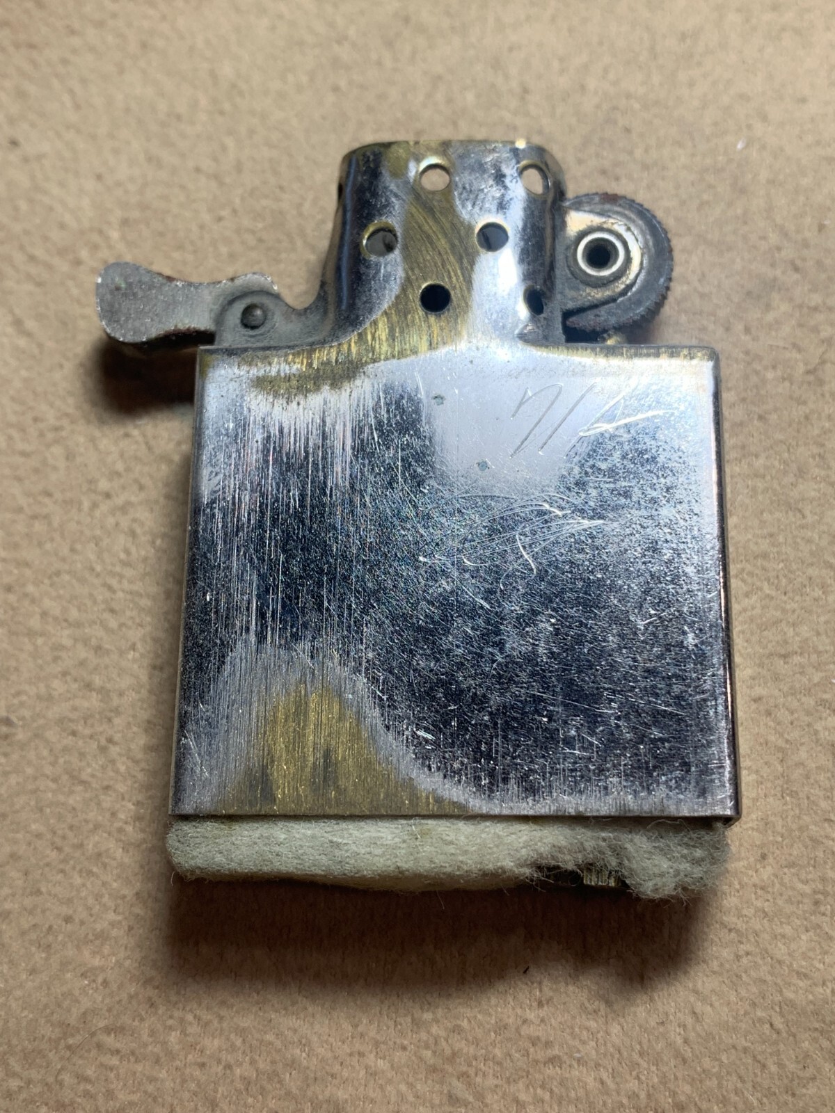 VINTAGE ZIPPO LIGHTER PAT 2032695 SLASHED CORNERS 5 BARREL HINGE 14 ...