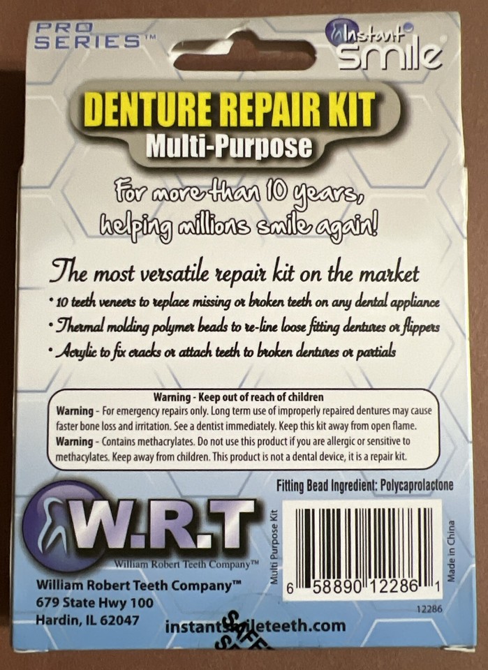 Instant Smile Denture Repair Kit MultiPurpose W/Teeth DENTURES~PARTIALS ...