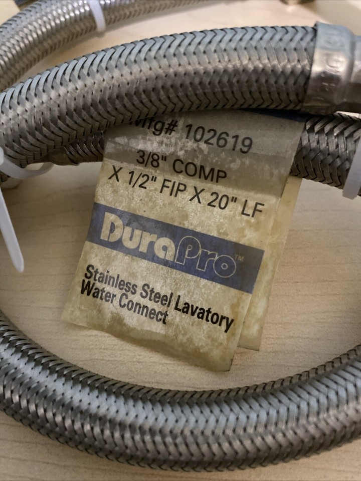 2 PACK Stainless Braided Faucet Sink Supply Line 3/8" Compression X 1/2 ...