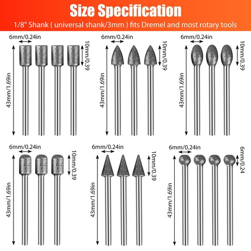 20pcs Diamond Burr Set Drill Bits Mini Drill For Dremel Rotary Tool ...
