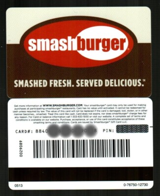 SMASHBURGER Smashed Fresh, Served Delicious 2013 Gift Card ( $0 ) | eBay