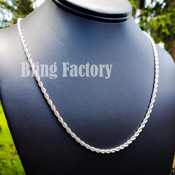 Men 90's Hip Hop Rapper Style Silver PT 4mm 24", 5mm 30" Rope Chain ...