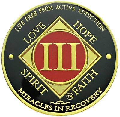 NA 3 Year Red, Gold Color Plated Coin, Narcotics Anonymous Medallion | eBay