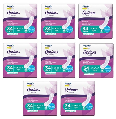272 Count Equate Options Women Unscented Incontinence Pads Light ...
