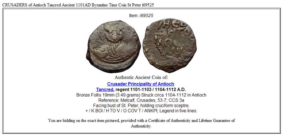 CRUSADERS of Antioch Tancred Ancient 1101AD Byzantine Time Coin St ...