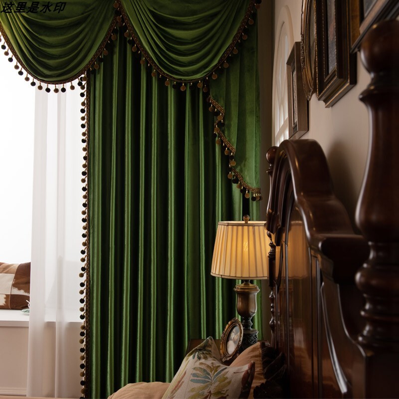 Vintage high-grade green velvet bedroom cloth curtain tulle valance ...