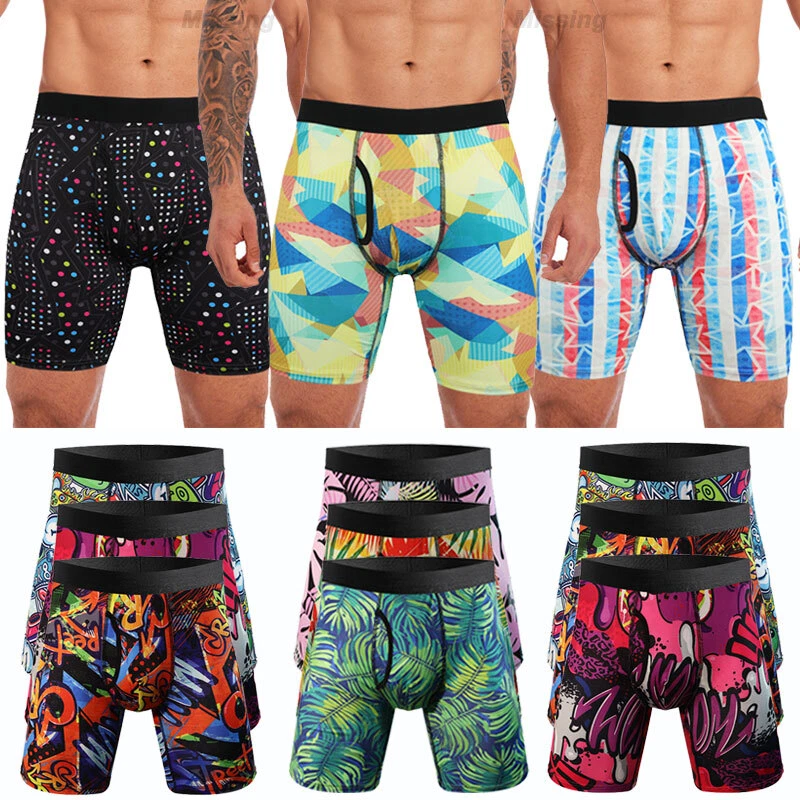 3 PACK Mens Boxer Shorts Long Leg Underwear Anti Chafing Sports Trunks ...