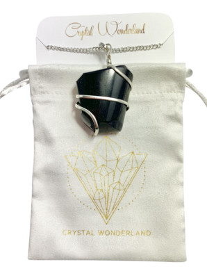 Infinity Loop Crystal Tumbled Black Tourmaline Pendant Silver Natural ...