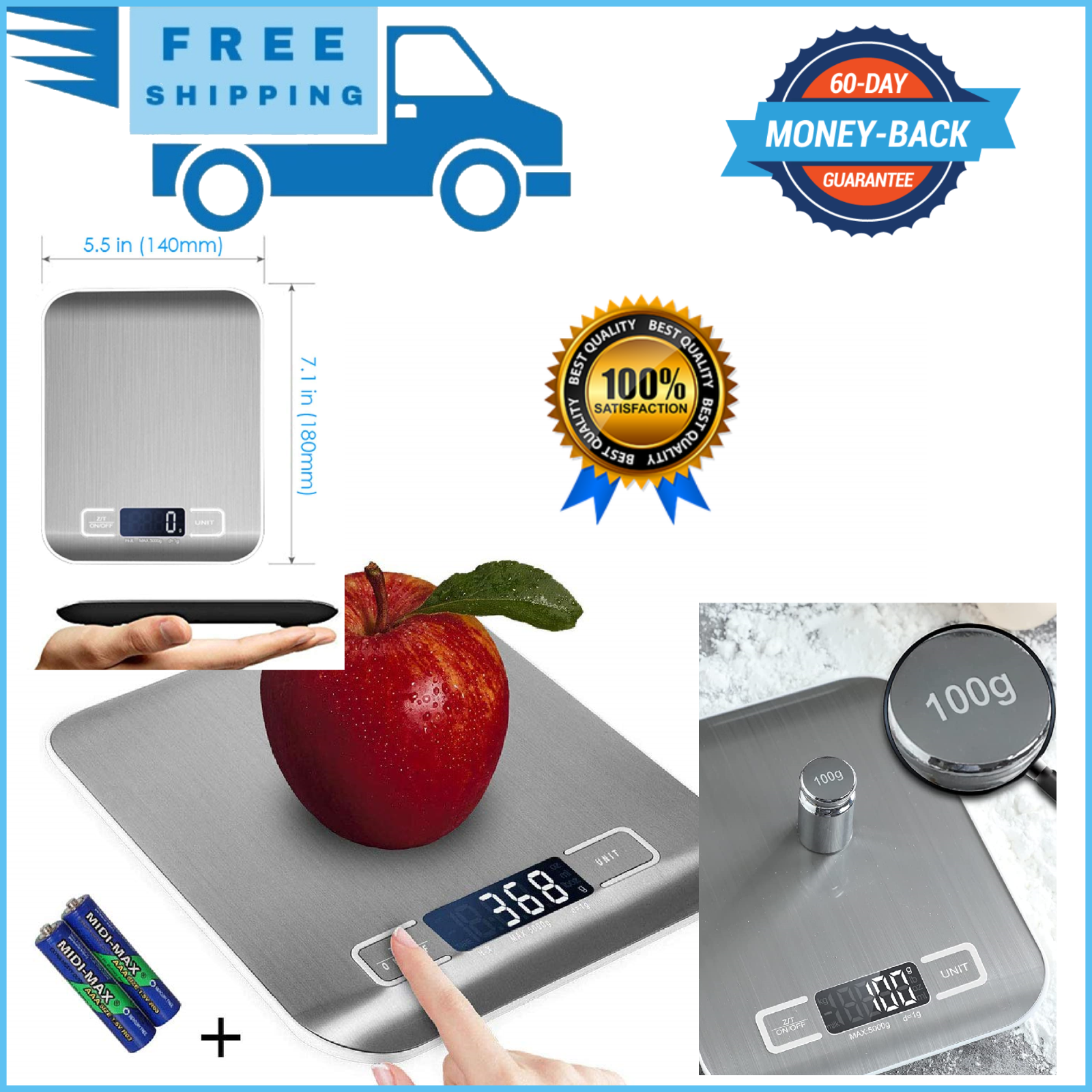 Weighmax W-2809-90BLK 90 lbs.1 oz Durable Stainless Steel Digital ...