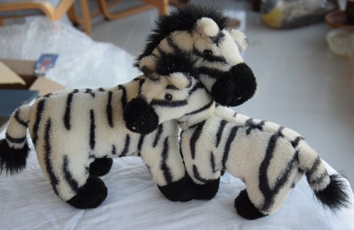 TWO CUTE PELLET FILLED ZEBRAS ZEBRA STRIPED SOFT TOYS SAFRI WILD ...