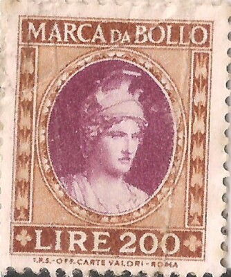ITALIA - MARCA DA BOLLO DEA ROMA Tassa Fissa 200 Lire - | eBay