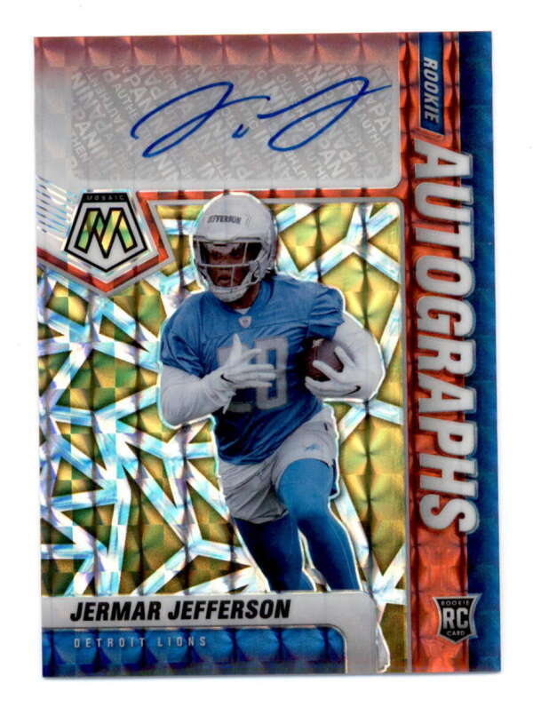 JERMAR JEFFERSON 2021 PANINI MOSAIC ROOKIE RED YELLOW MOSAIC PRIZM AUTO ...