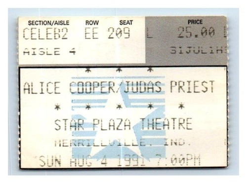 Alice Cooper Judas Pries Concert Ticket Stub August 4 1991 Merrillville ...