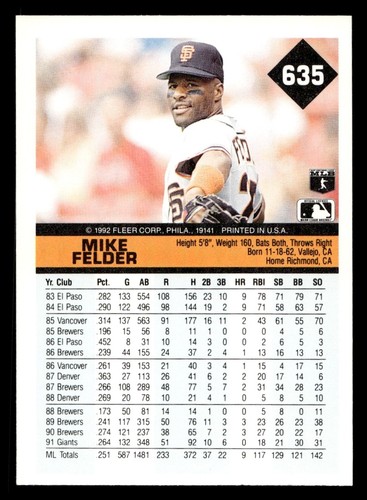 1992 Fleer Mike Felder #635 San Francisco Giants | eBay