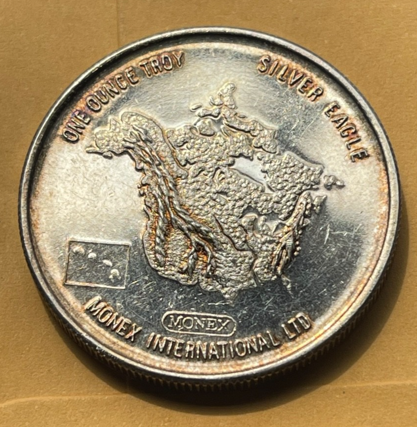 1982 1oz .999 Fine Silver Monex "Silver Eagle" Round *INCREDIBLE TONING ...