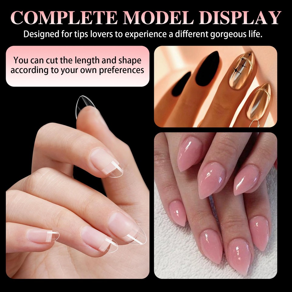 600pcs/Box False Nail Tips Short Oval/Round/Sqaure/Stiletto Finger ...