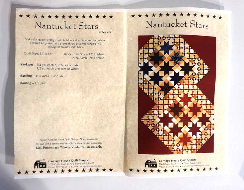 Carriage House Quilt Kit Nantucket Stars Moda Fabric & Pattern 54" x 54 ...
