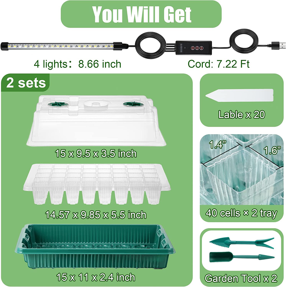 2 Packs Seed Starter Tray with Grow Light High Dome Seed Germination ...