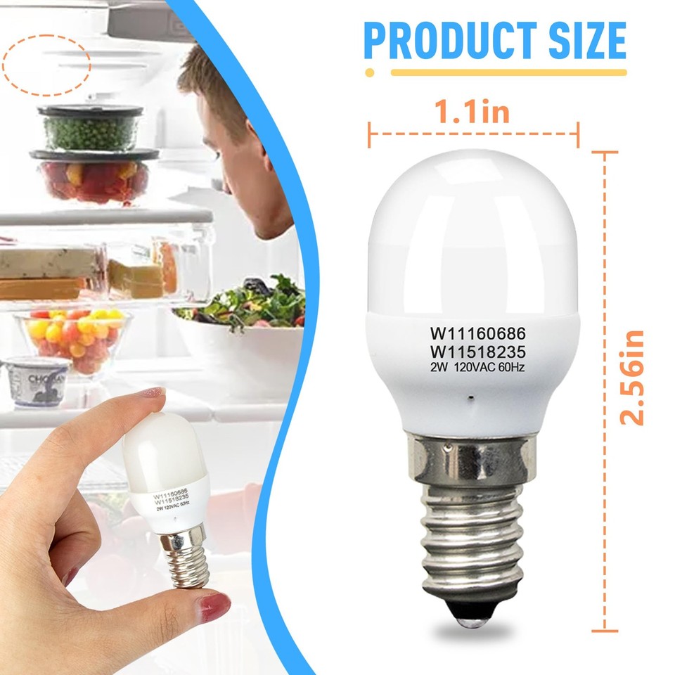 2Pcs W11518235 W11160686 Freezer Light Bulb Replacement for Whirlpool 2 ...