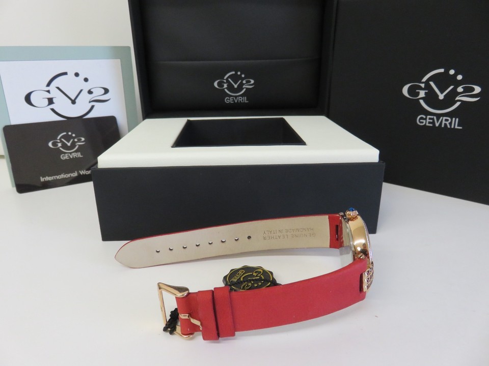 Gv2 By Gevril Women 12804 Matera Diamond MOP Dial Red Suede Swiss ...