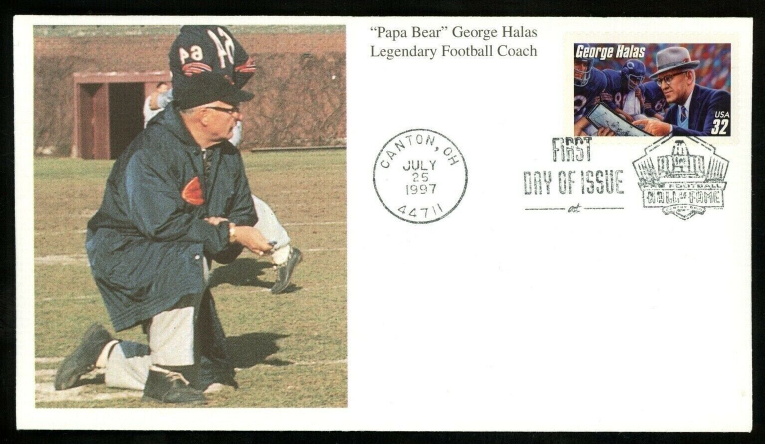 FOOTBALL COACH GEORGE HALAS 1997 MYSTIC PREMIUM CACHET FDC VF UNADDR | eBay
