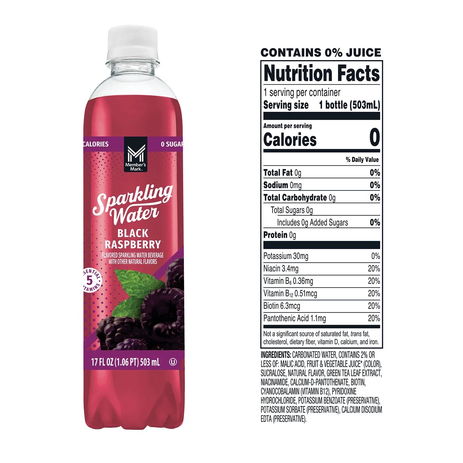 Member's Mark Sparkling Water Variety Pack, 17 Fluid Ounce (Pack of 24 ...