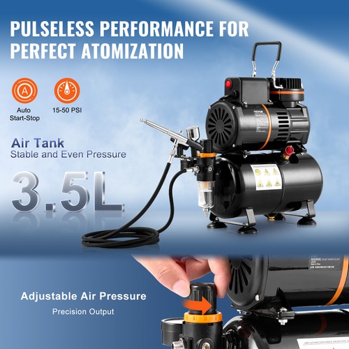 VEVOR Airbrush Kit Dual Fan Air Tank Compressor System Kit with 3.5L ...