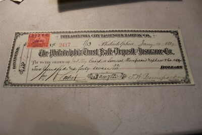 PHILADELPHIA CITY PASSENGER RAILWAY BANK CHECK - PHILY TRUST SAFE ...