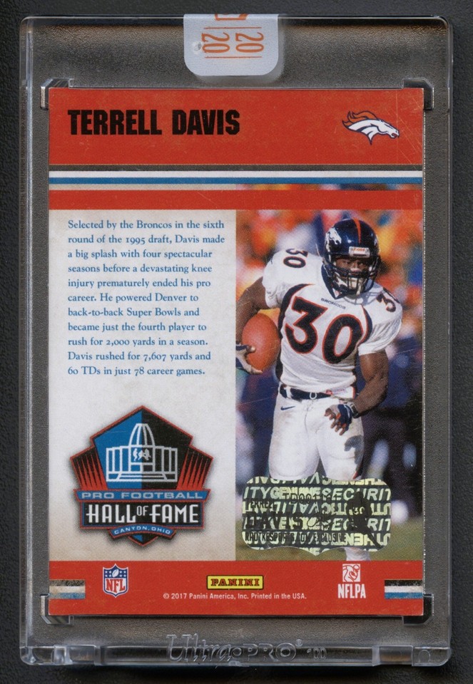 TERRELL DAVIS 2020 PANINI HONORS CLASS OF 2017 INSCRIPTION AUTO ...
