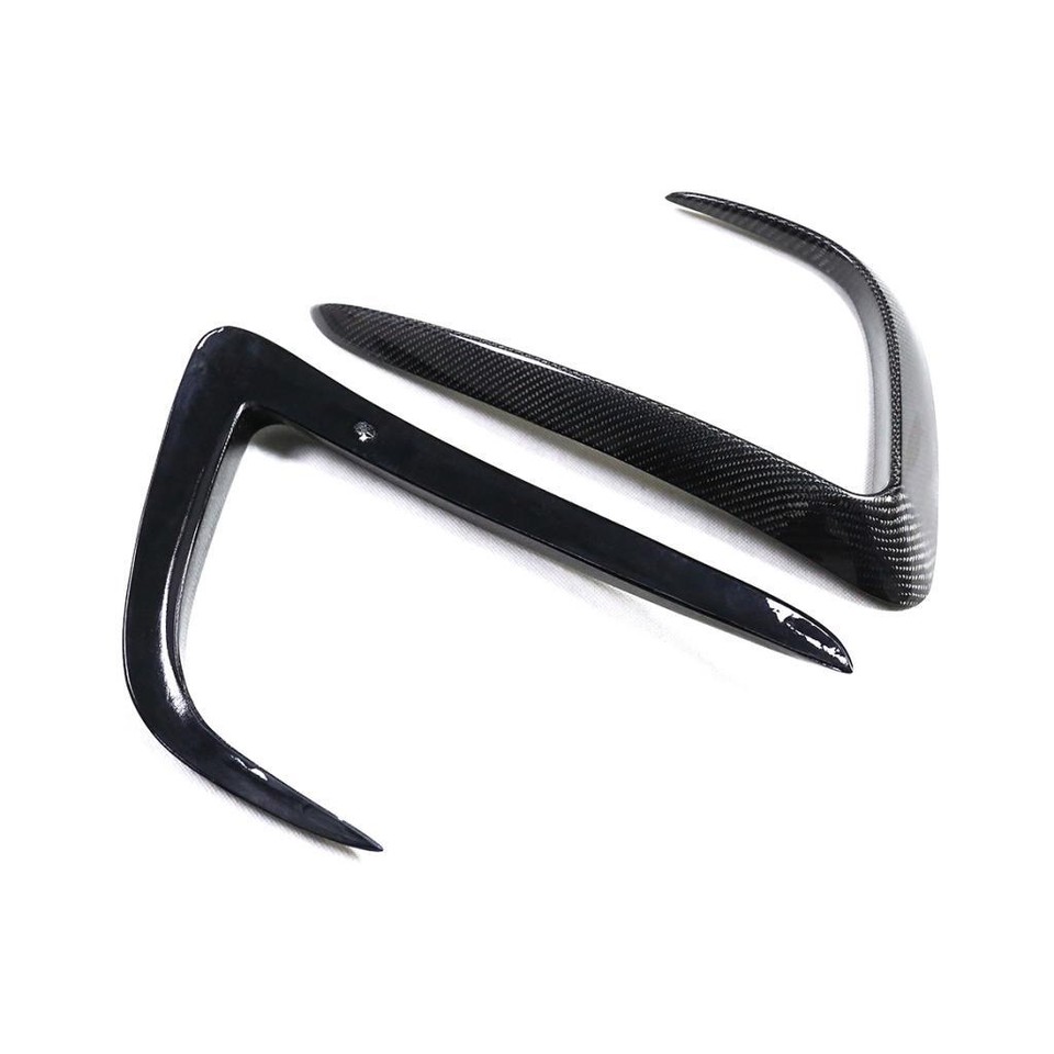 Fits Tesla Model Y 2019-23 Real Carbon Fiber Front Bumper Canards Fins ...