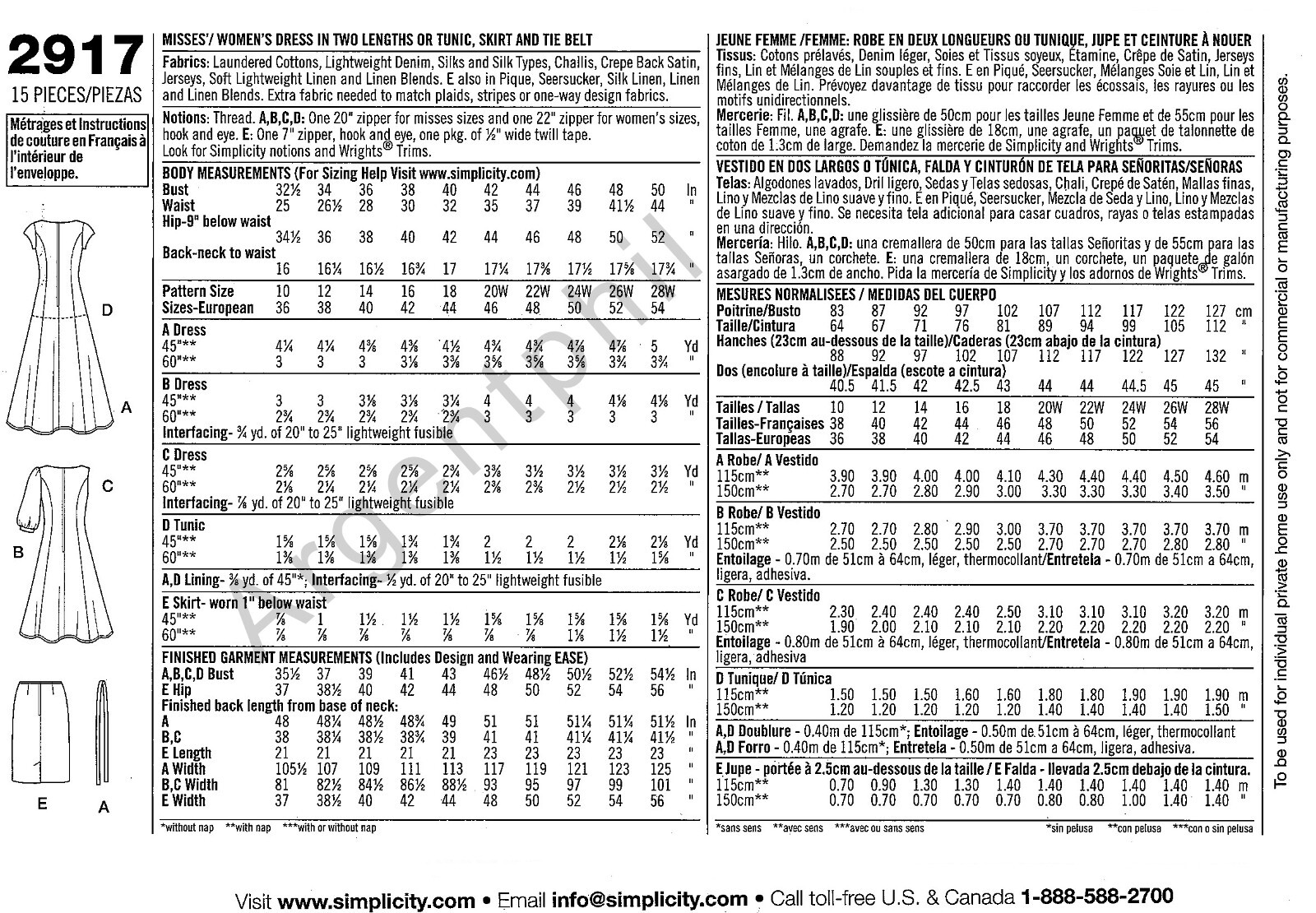 Simplicity 2917 Womens Dress Tunic Skirt Belt Sewing Pattern Sz 20w 28w ...