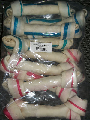 8-8.5" Inch Ranch Rewards Pink & Blue Rawhide Dog Bones Treats Chews 10 ...