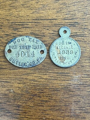 VTG Antique 1917 & 1920 Dog Tag License Tax Registration Butler PA ...