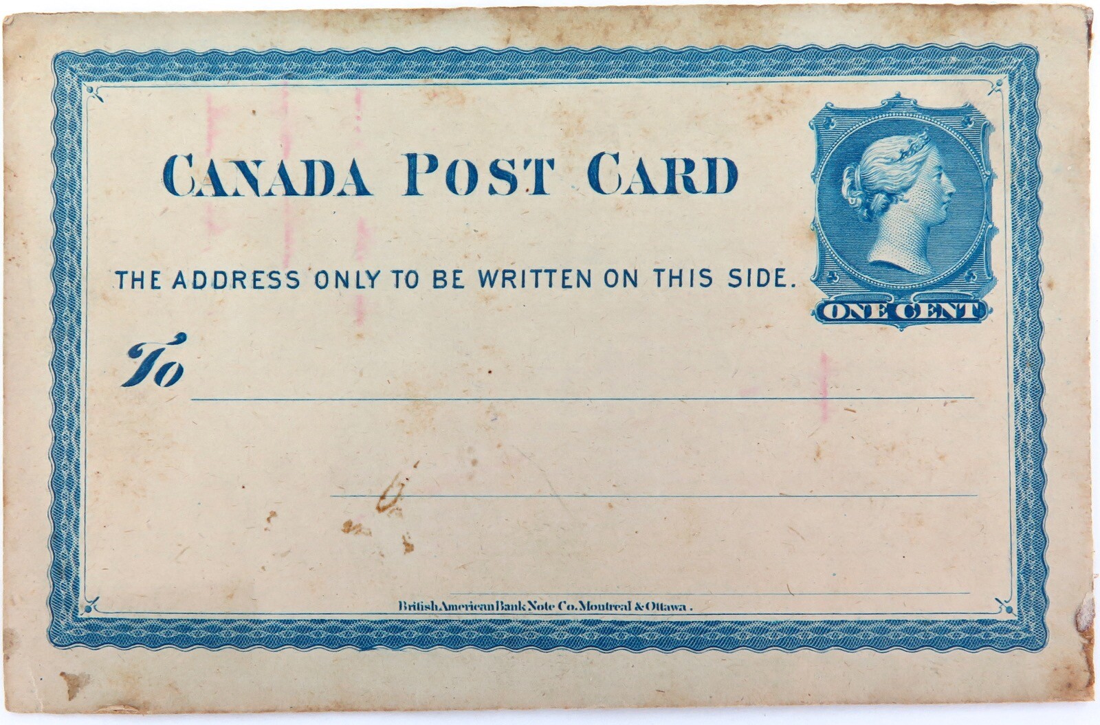 .RARE 1875 CANADA / TORONTO PRIVATELY ISSUED UNUSED POSTCARD. PRE-PAID ...