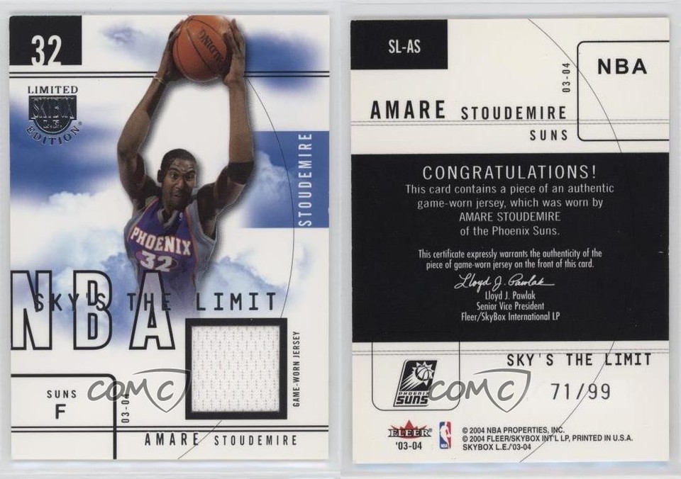 2003 Skybox Limited Edition Sky's the Limit Game-Used 71/99 Amare ...